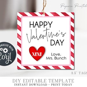 Editable Happy Valentine's Day Tag, Valentine's Day Gift Tag, Valentine ...