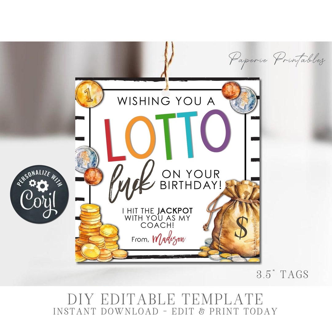 EDITABLE Lotto Birthday Tag, Coach Birthday Gift Tag, Wishing You a ...