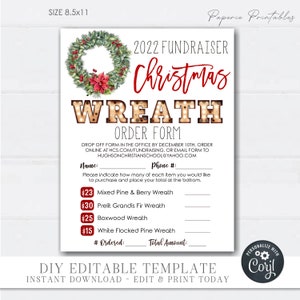 EDITABLE Christmas Wreath Fundraising Order Form, Wreath Sale Order ...