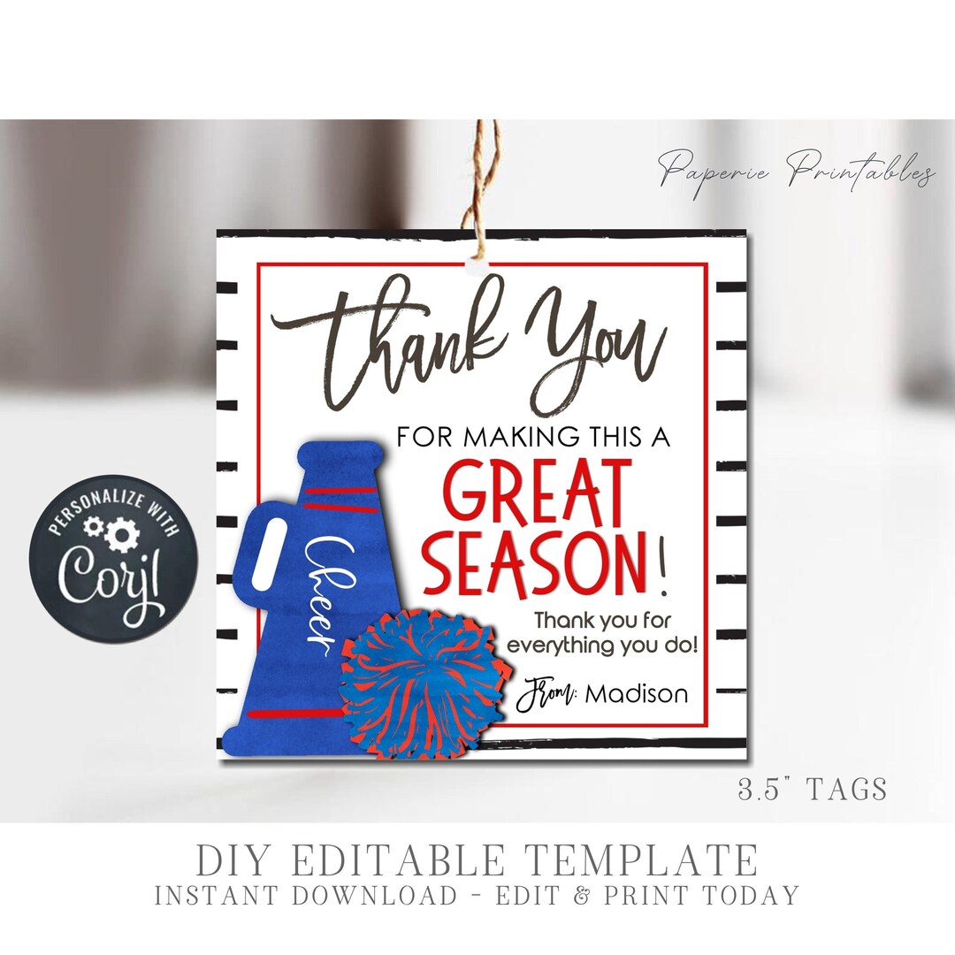 Editable Cheerleading Coach Gift Tag: Pom Pom & Megaphone (digital ...