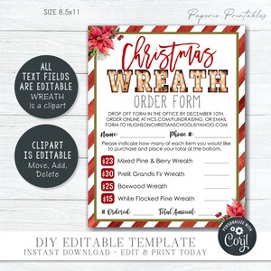 Editable Christmas Wreath Fundraising Order Form (DIY Corjl Template) # ...