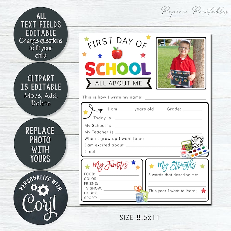 EDITABLE First Day of School Questionnaire First Day of - Etsy