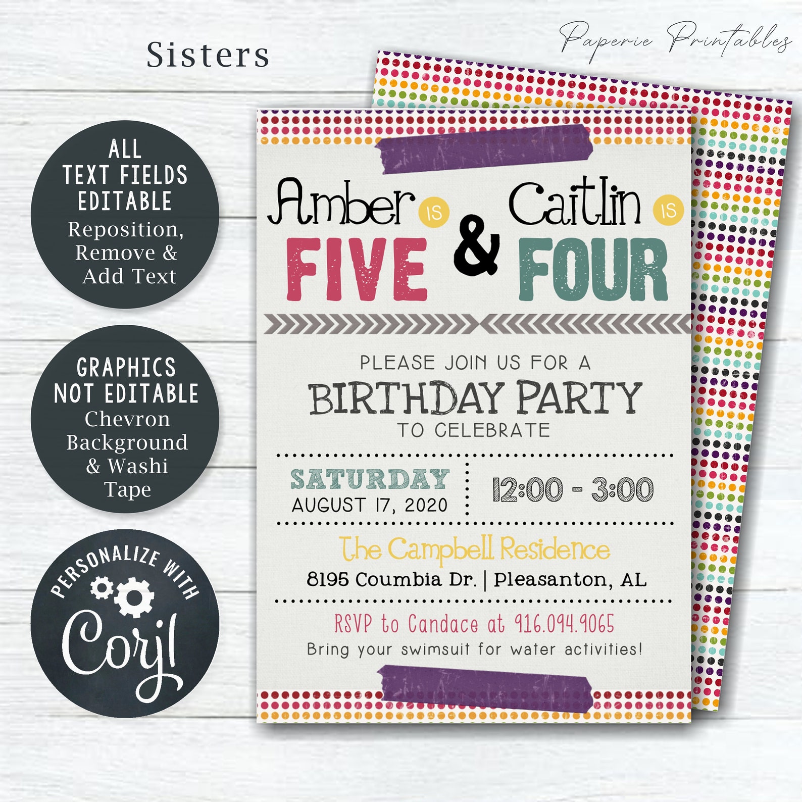 EDITABLE Siblings Birthday Invitation DIY Birthday Template - Etsy