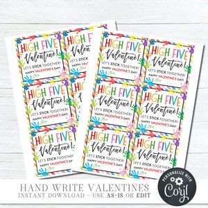 EDITABLE Sticky Hand High Five Valentine Gift Tag, Kids Valentine's Day ...
