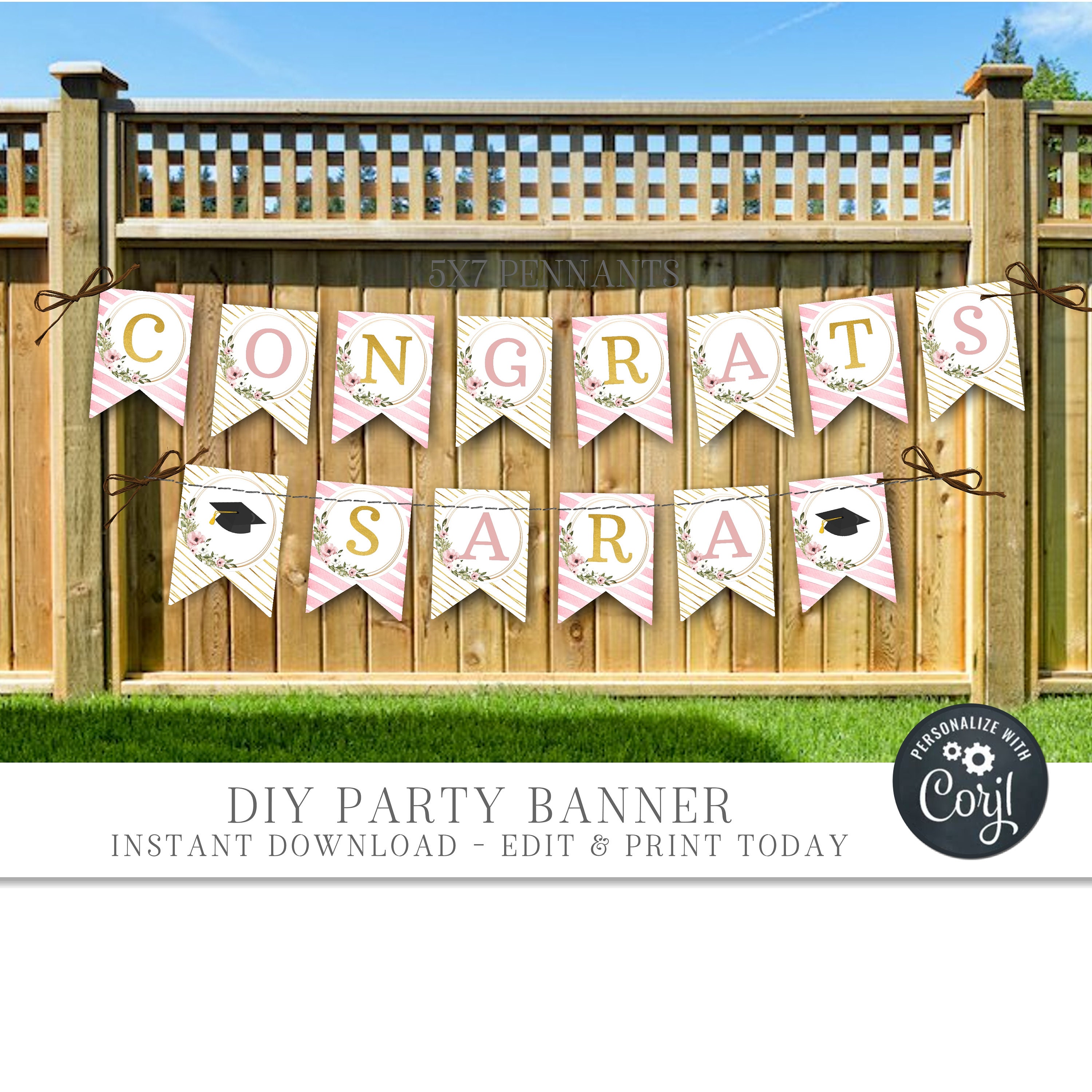 EDITABLE Graduation Congratulations Banner Graduation Pennant - Etsy