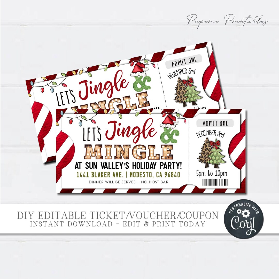 Editable Christmas Party Ticket Template: Jingle & Mingle (DIY Corjl) # ...