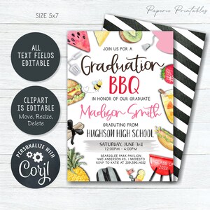 EDITABLE Graduation BBQ Invitation, Graduation Party Template, Picnic ...