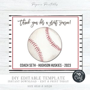 Editable Baseball Coach Gift Printable: Team Appreciation (DIY Corjl ...