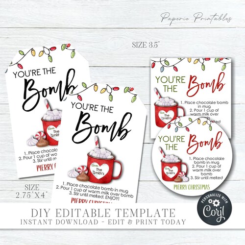 You're the Bomb Christmas Hot Cocoa Bomb Gift Tags Hot - Etsy