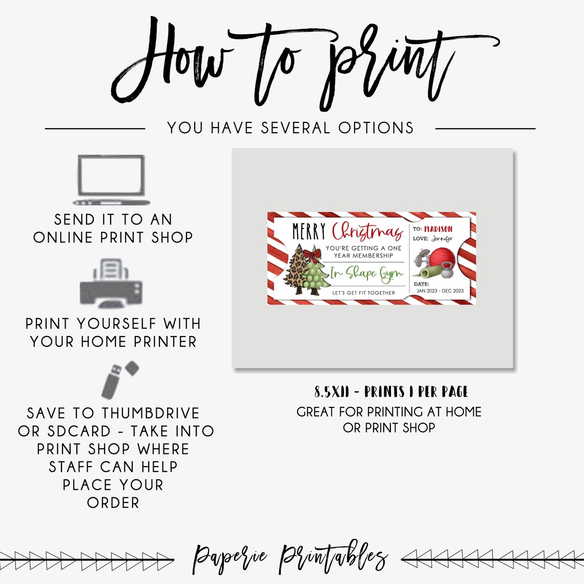 EDITABLE Gym Membership Ticket Template Christmas Gym Gift - Etsy