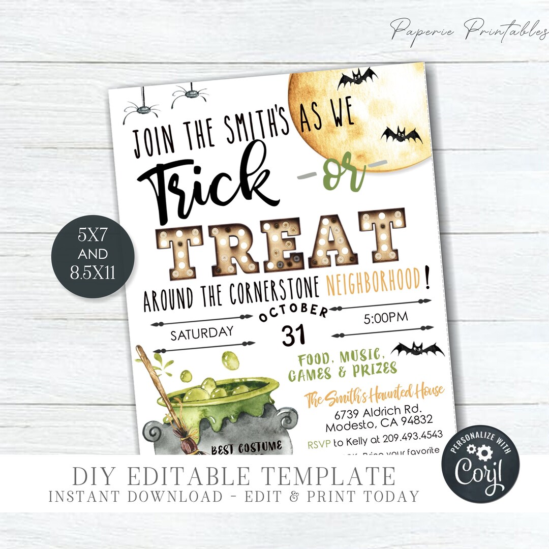 Editable Halloween Trick or Treat Flyer: DIY Corjl Template #HP16 - Etsy