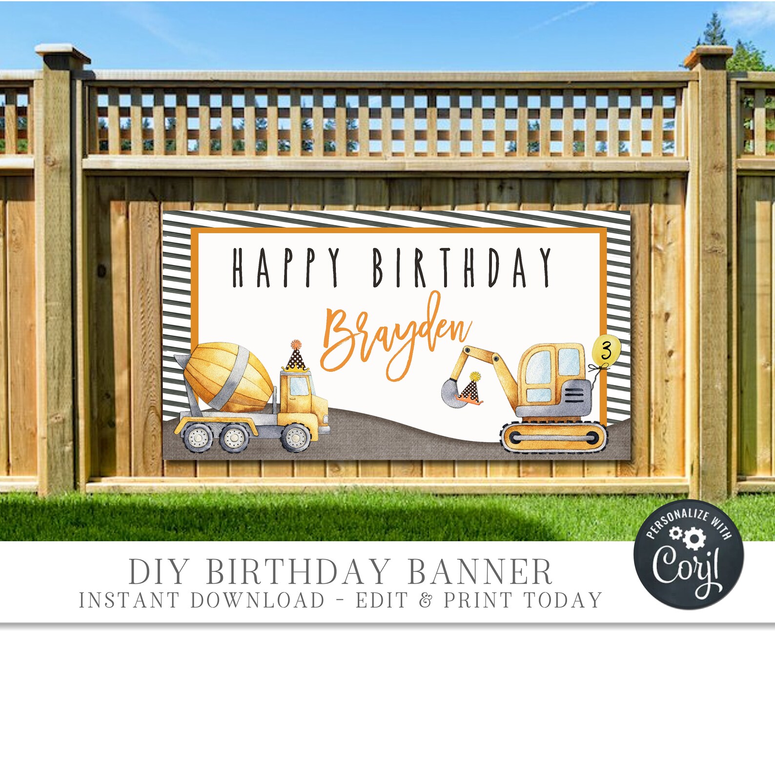 EDITABLE Construction Birthday Backdrop Construction - Etsy