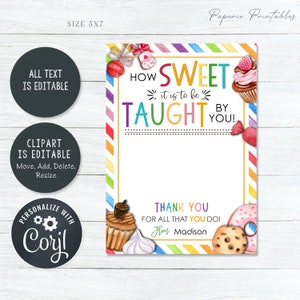 Editable Teacher Appreciation Gift Card Holder: Sweet Treats (digital ...