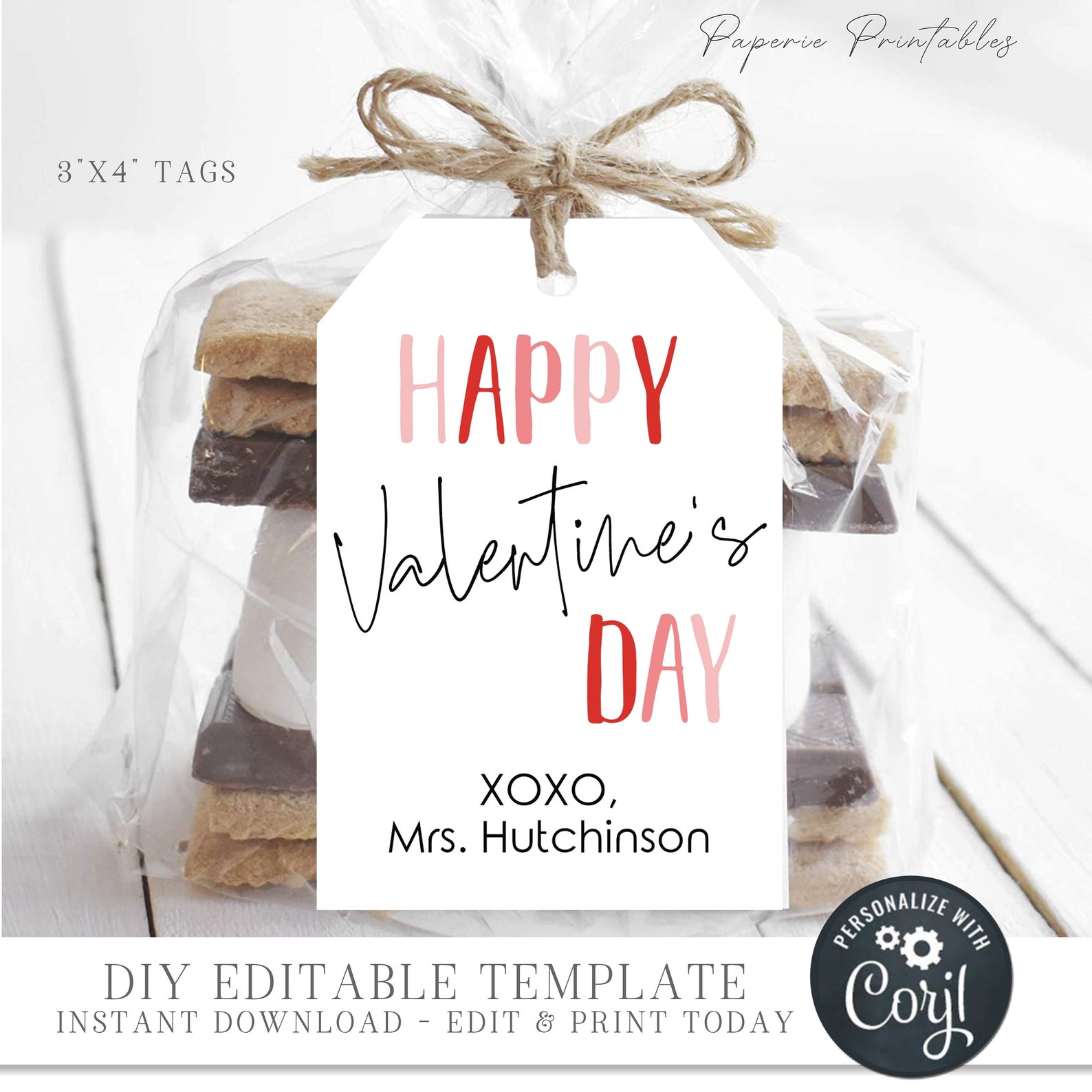 Editable Valentine's Day Gift Tag Happy Valentine's | Etsy