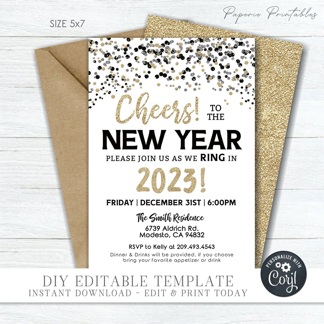 EDITABLE New Year's Eve Party Invitation NYE Party Template Cheers to ...