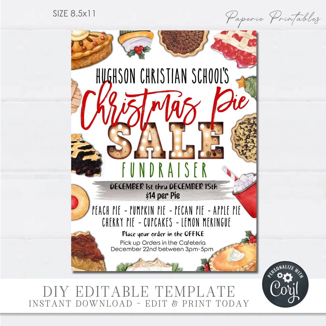 EDITABLE Christmas Pie Sale Flyer, Christmas Pie Fundraiser Flyer ...