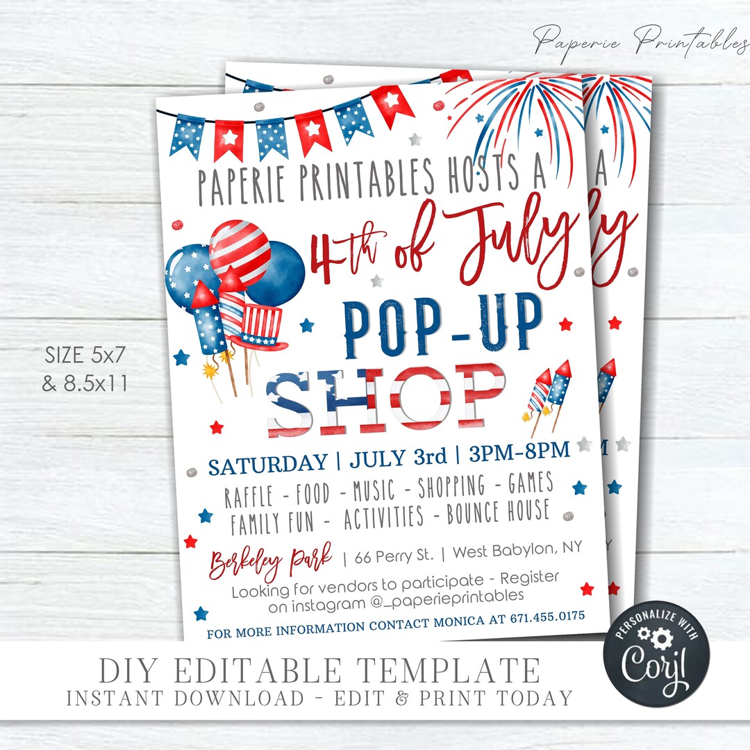 Editable 4th of July Pop-up Shop Flyer Template (digital Download) # ...