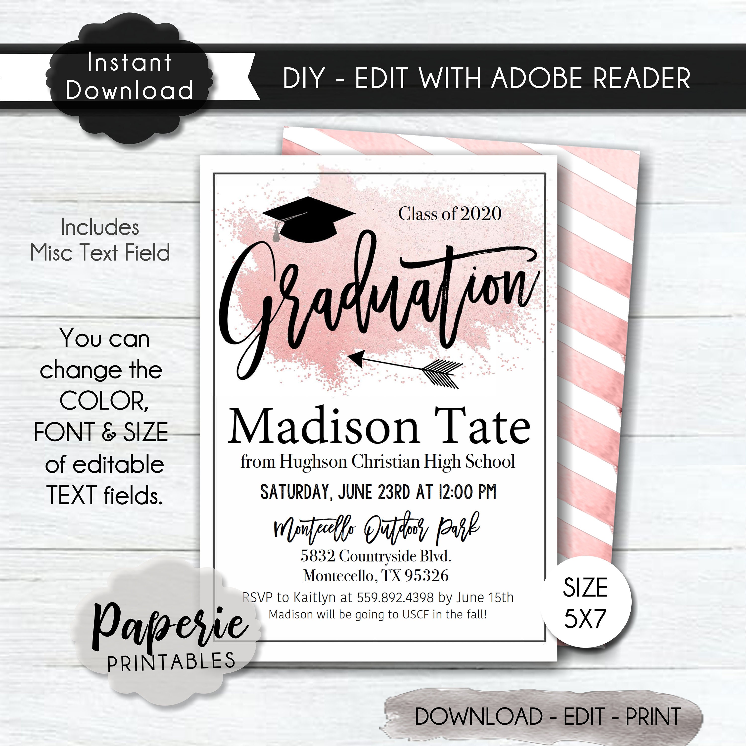 Graduation Party Invitation Template Pink Graduation - Etsy