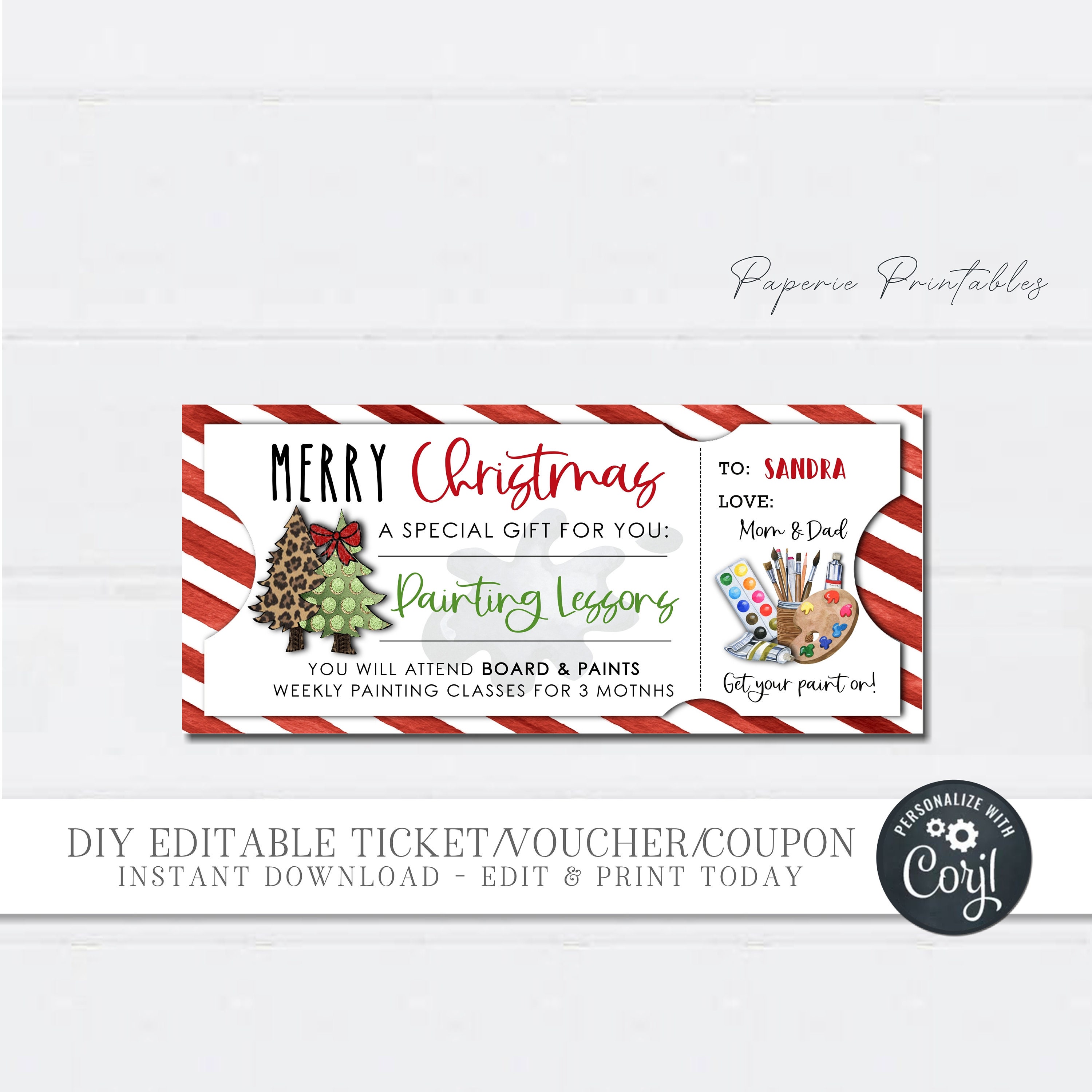 EDITABLE Painting Lessons Coupon Christmas Gift Christmas - Etsy
