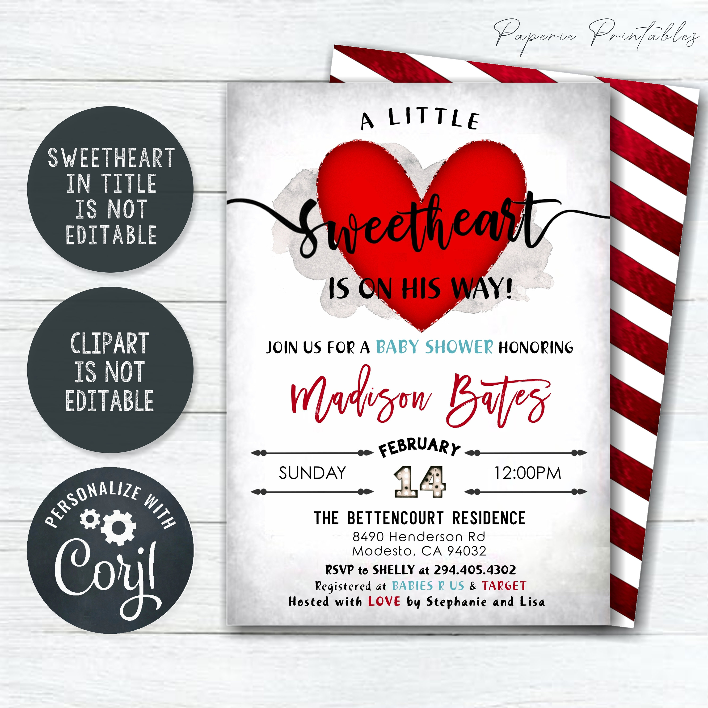 Editable Heartbreaker Baby Shower Invitation: Valentine's Day Theme ...