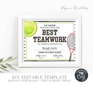 Editable Tennis Award Certificates: End of Season Team Awards (DIY W ...