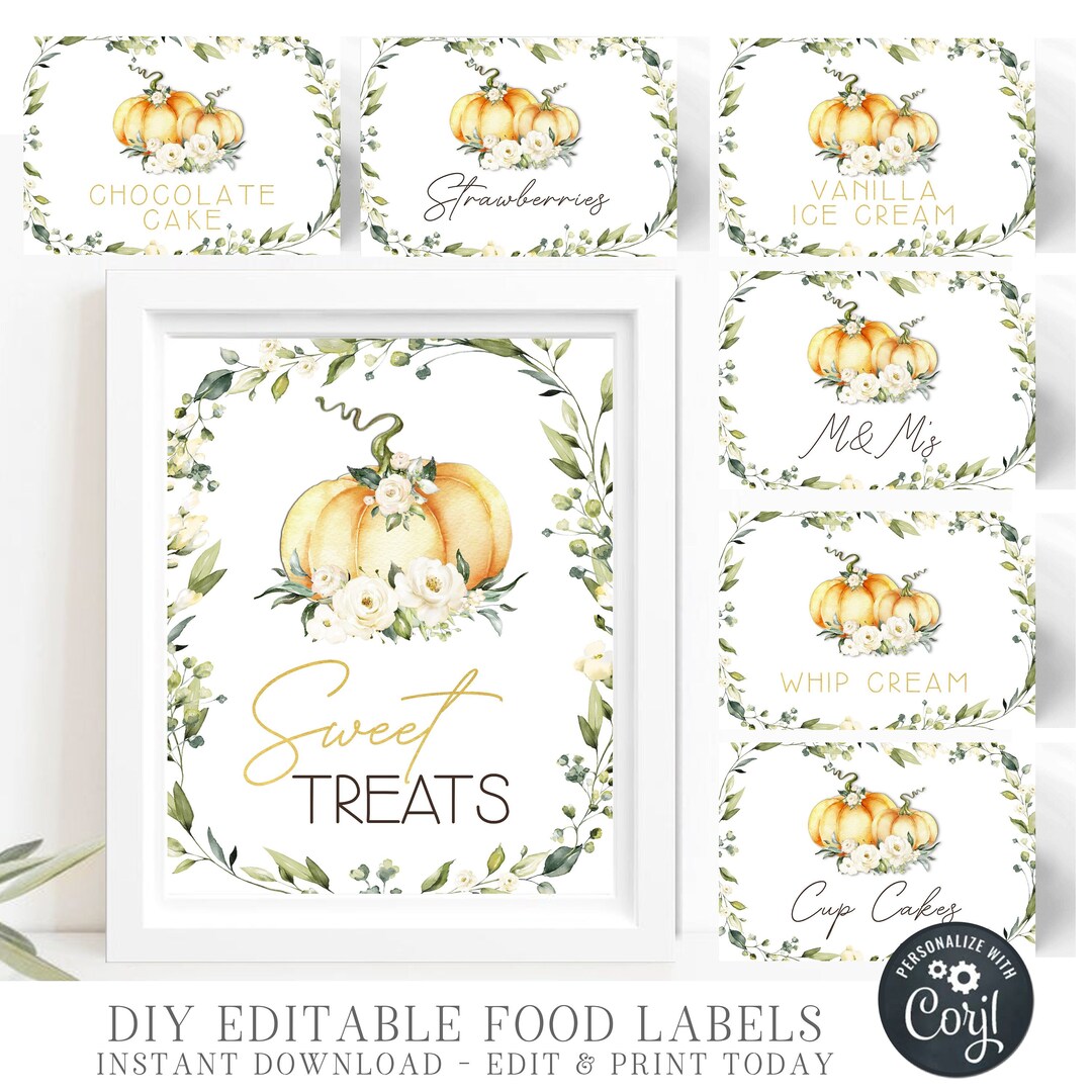 Editable Pumpkin Food Label Tent Cards: Gender Neutral Party Decor (DIY ...