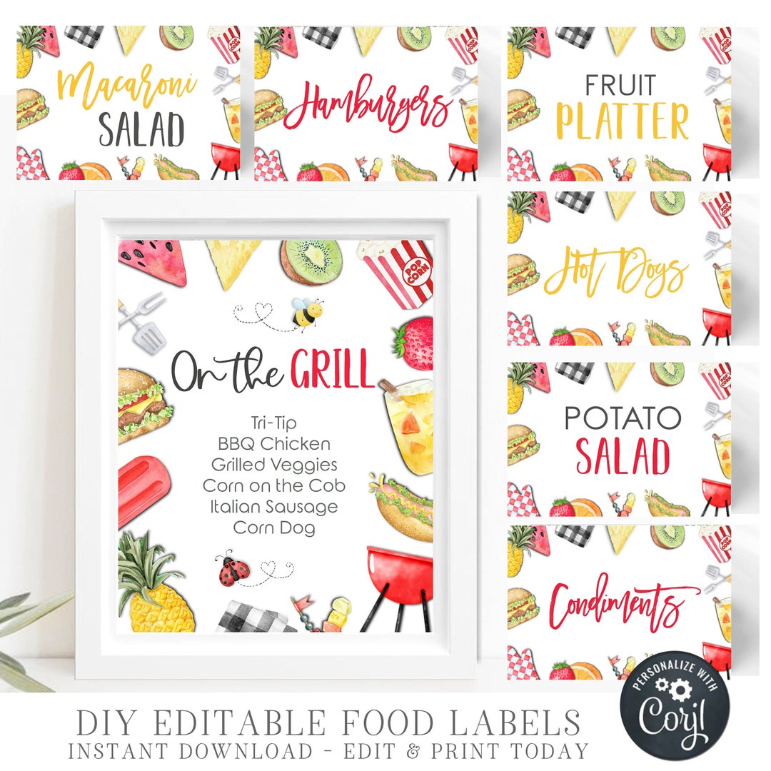 EDITABLE Summer Picnic Food Labels, BBQ Food Labels, Summer Bbq Food ...