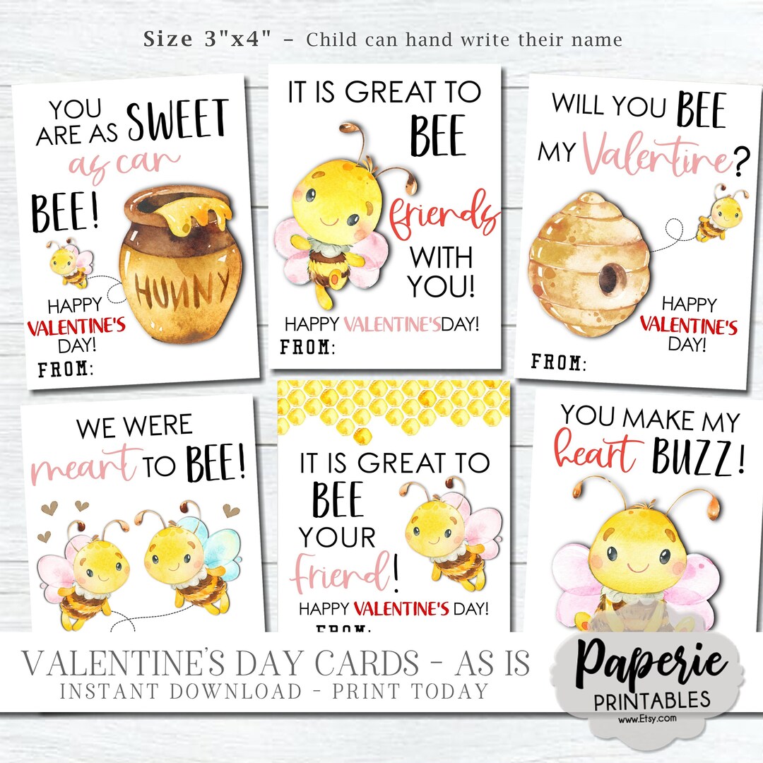 Kid BEE Valentine Tags, Kids Valentine Cards, Honey Bee Valentine Cards ...