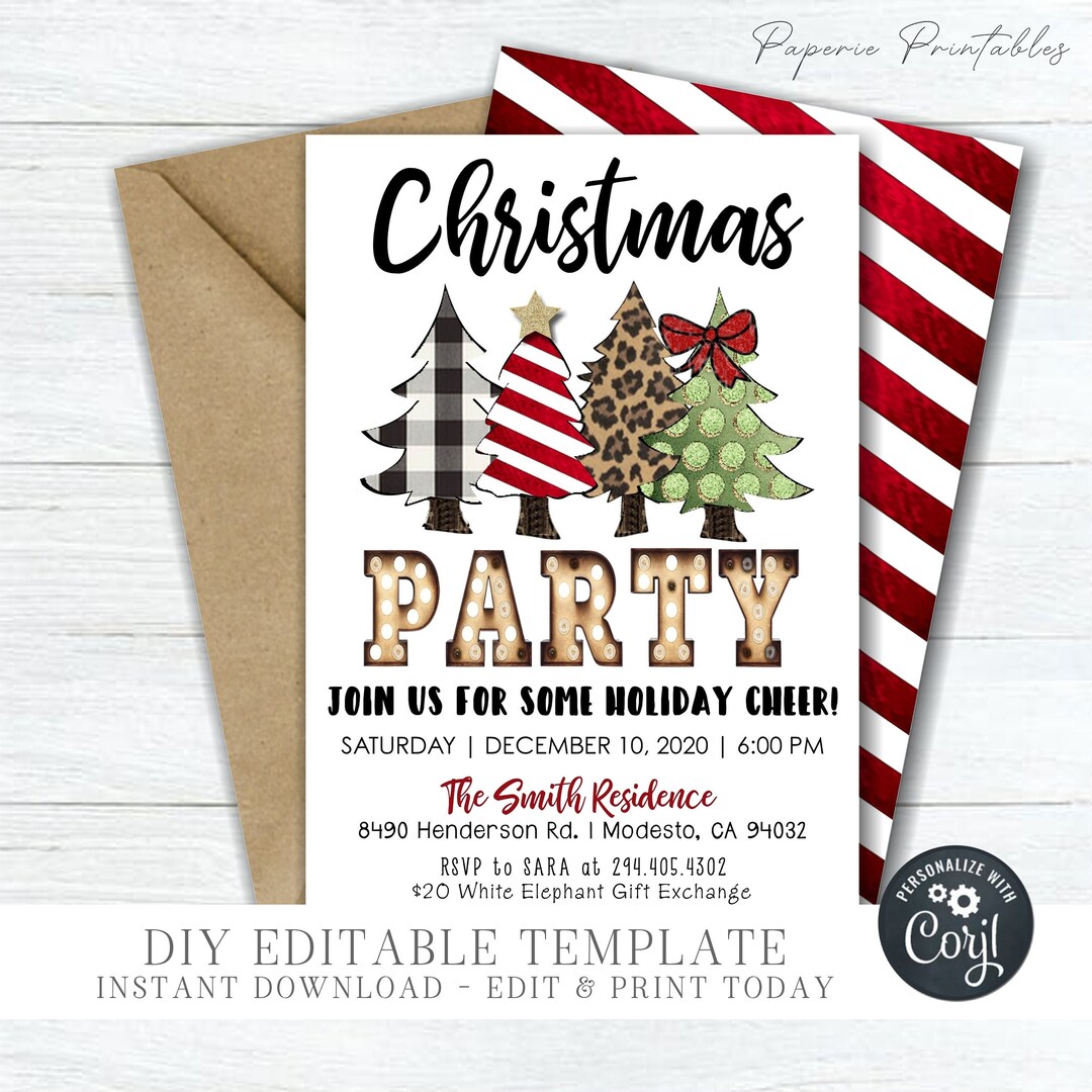EDITABLE Christmas Party Invitation Template Holiday Party Invitation ...