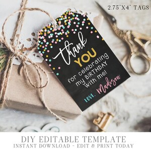 EDITABLE Confetti Birthday Favor Tag, Editable Favor Tag, Girl Birthday ...