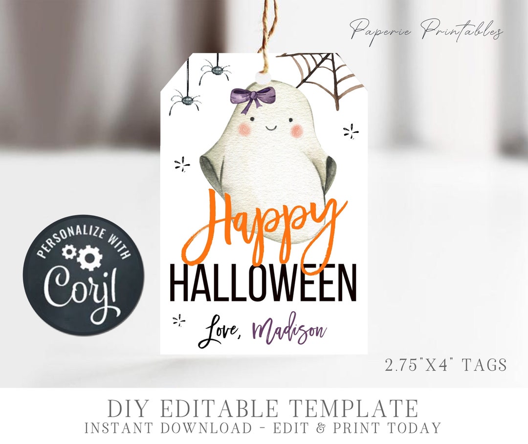 EDITABLE Halloween Tag - Printable Halloween Favor Tags - Happy ...