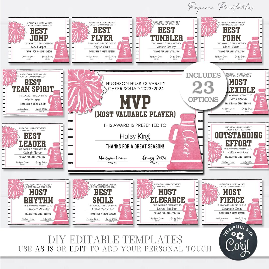Editable Cheerleading Awards, End of Season Award, Cheer Team Party ...