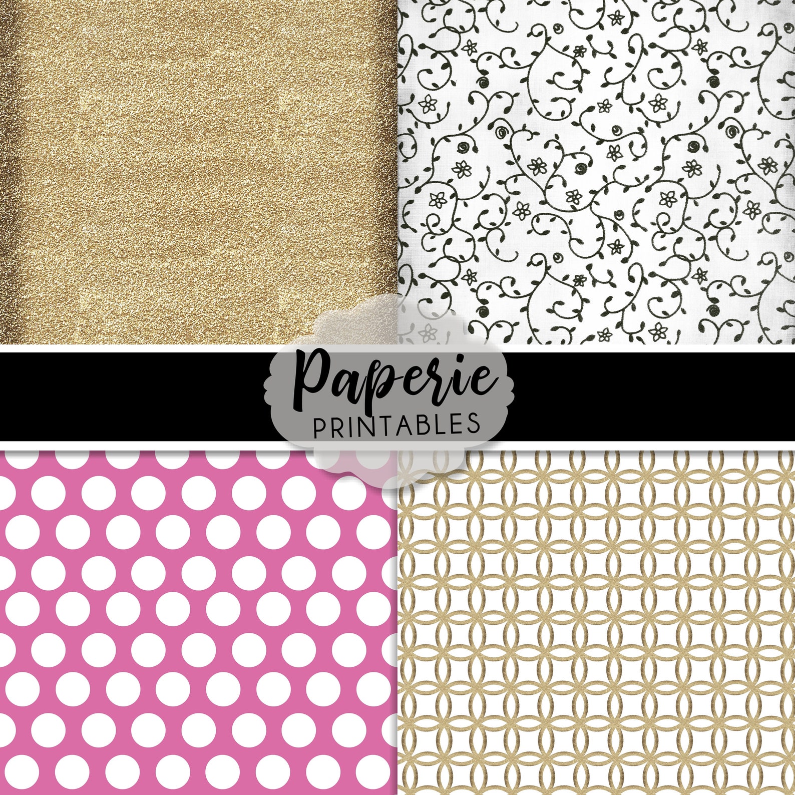 Pink & Gold Glitter Digital Paper: Scrapbook Patterns (12x12, Digital ...