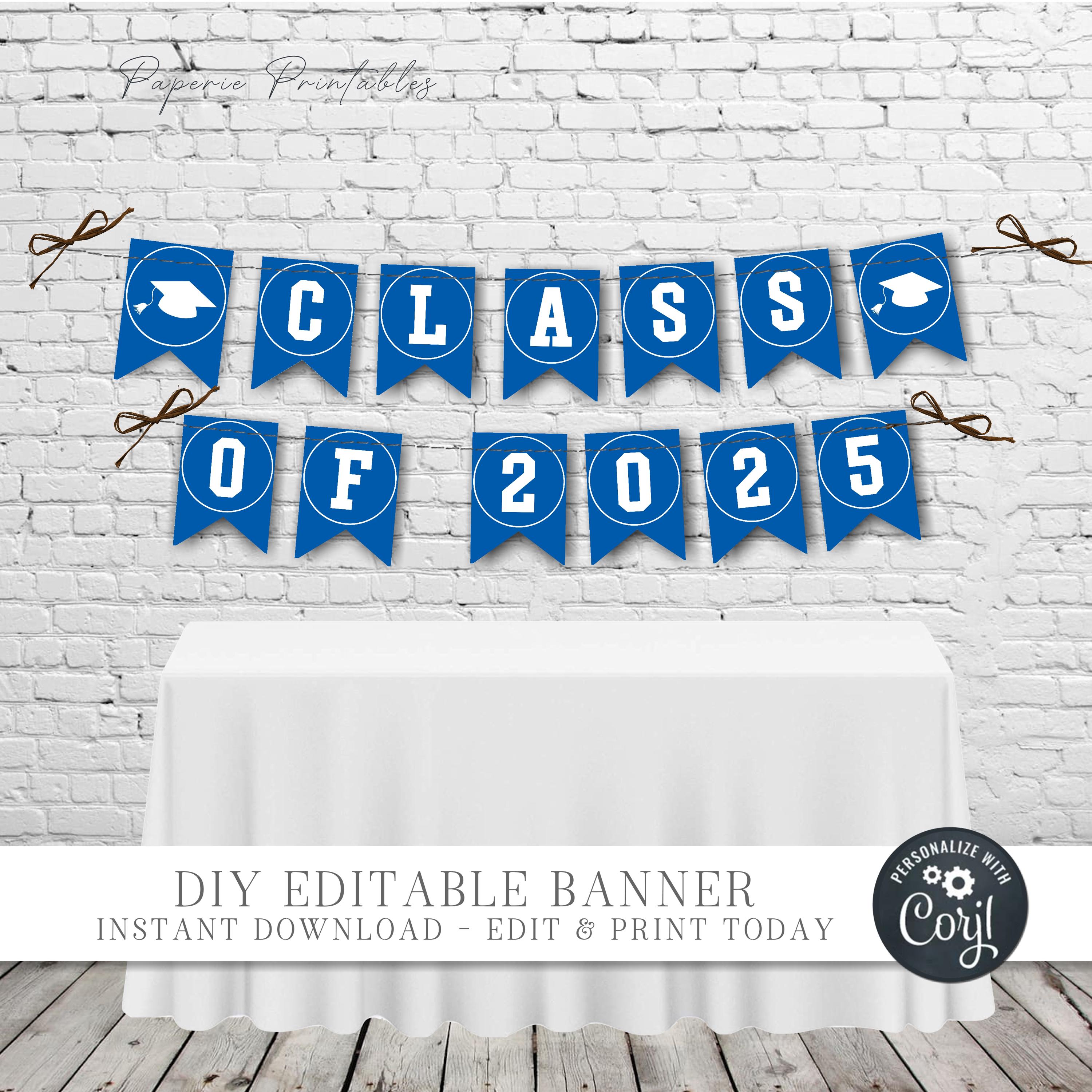 Editable Graduation Pennant Banner: Custom Colors, Class of 20XX (DIY ...
