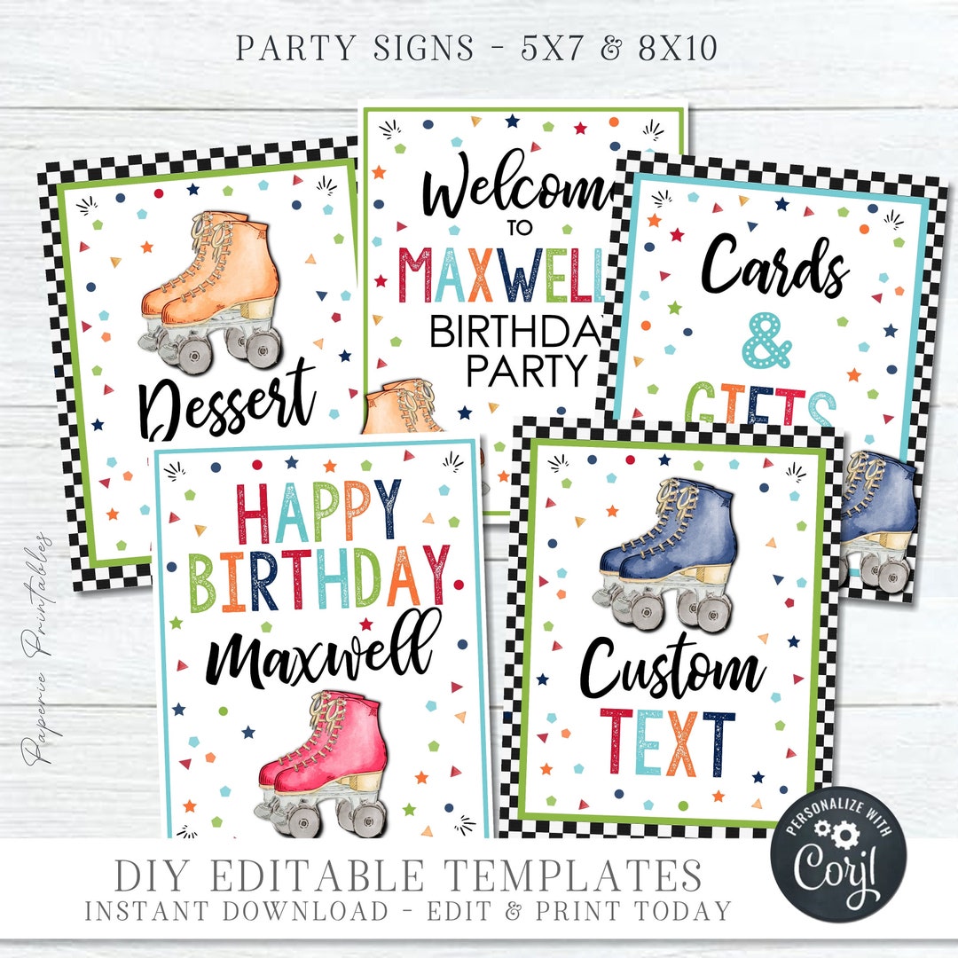 Editable Roller Skating Party Signs Skating Party Signs - Etsy