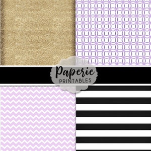 Light Purple, Gold Glitter & Black Pattern Digital Paper - 12x12 ...