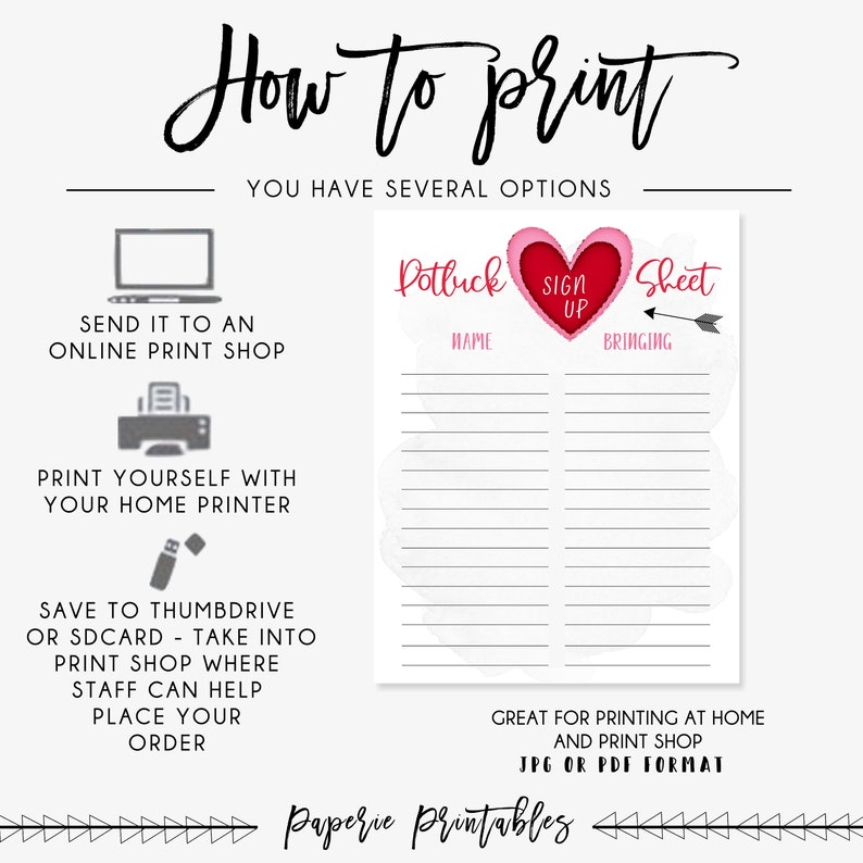 Editable Valentine's Day Potluck Sign up Sheet Potluck - Etsy