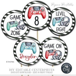 EDITABLE Gaming Party Decorations, Video Game Birthday Party ...