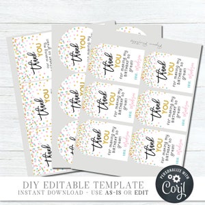 EDITABLE Confetti Birthday Favor Tag, Editable Favor Tag, Girl Birthday ...