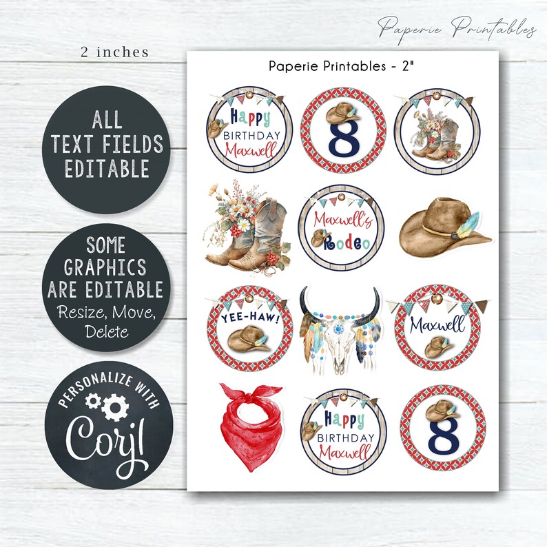 EDITABLE Cowboy Birthday Cupcake Toppers Cowboy Party - Etsy