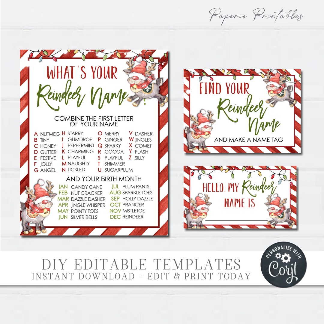 EDITABLE What's Your Reindeer Name Game, Christmas Party Game ...