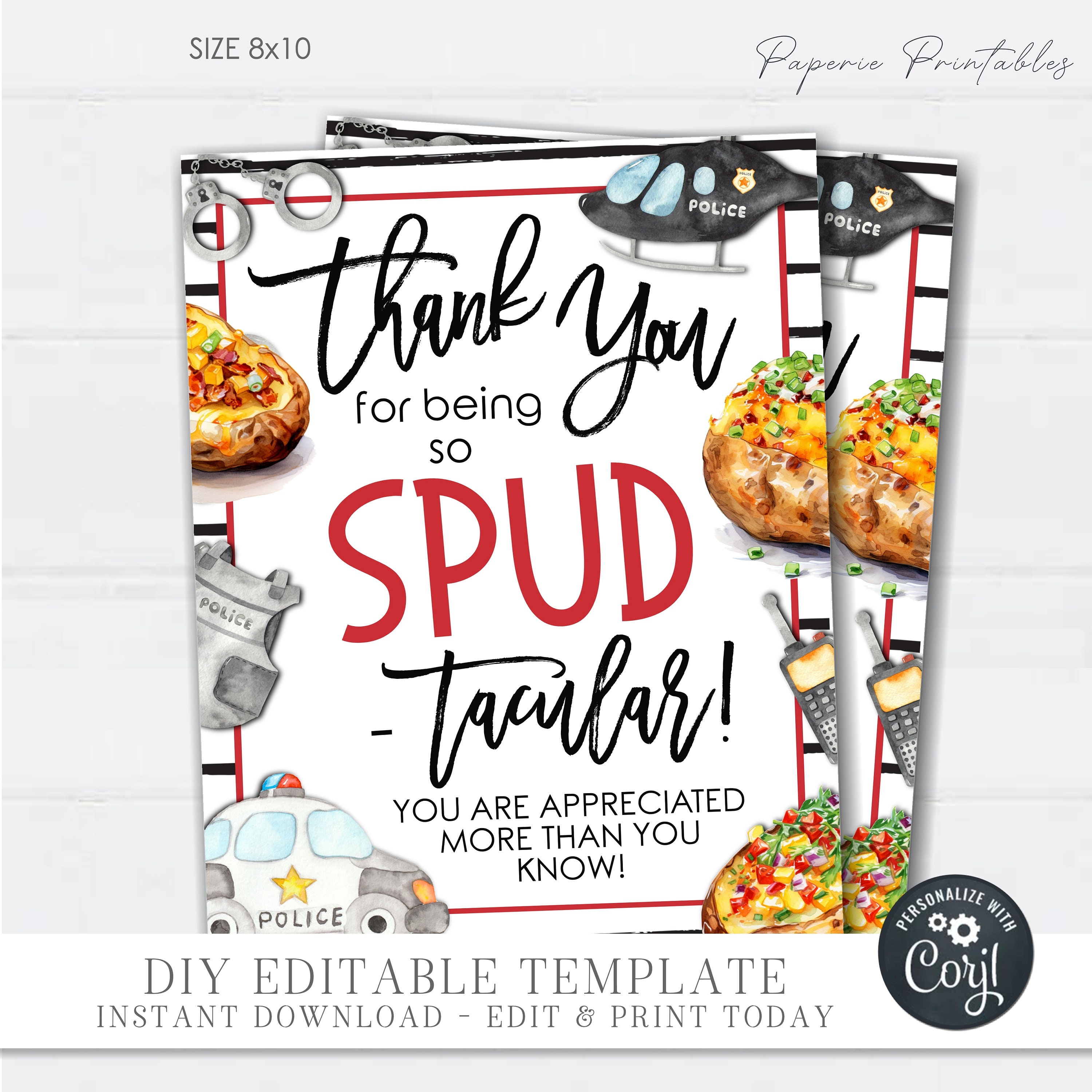 Editable Police Appreciation Sign: Spud-tacular Potato Bar (DIY Corjl ...