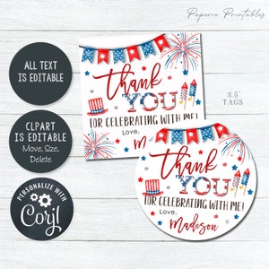 Editable 4th of July Birthday Party Favor Tags, 4th of July Party Favor ...