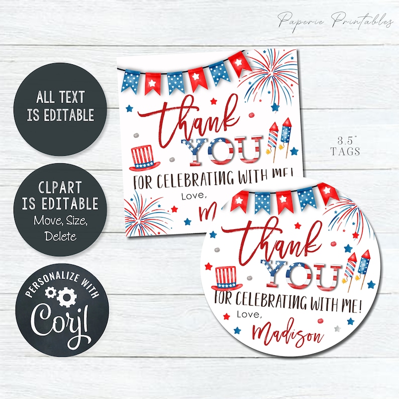 Editable 4th of July Birthday Party Favor Tags 4th of July - Etsy