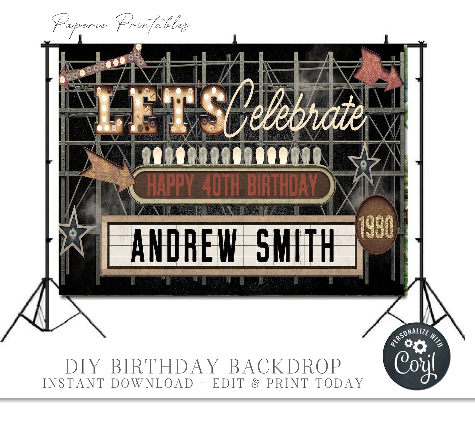 EDITABLE Masculine Birthday Backdrop Men's Birthday - Etsy
