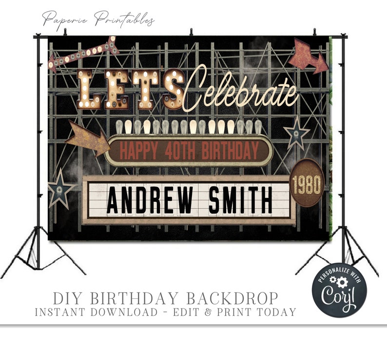 EDITABLE Masculine Birthday Backdrop Men's Birthday - Etsy