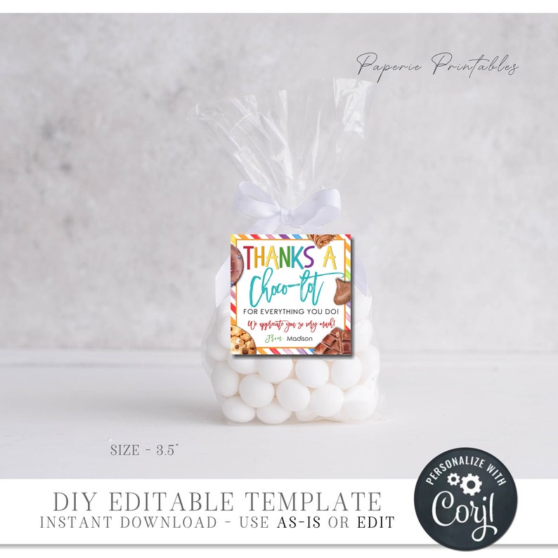 Editable Chocolate Teacher Appreciation Gift Tag (DIY Corjl Template) # ...