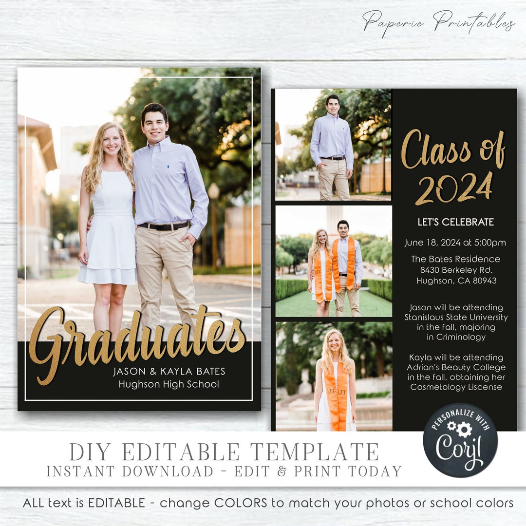 EDITABLE Multiple Graduates Graduation Invitation, Graduation ...