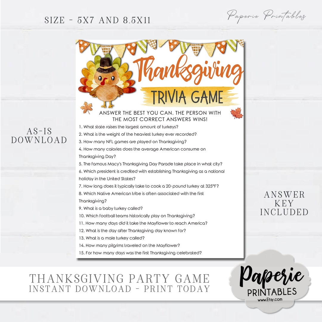 Thanksgiving Trivia Game Printable, Thanksgiving Family Fun Game ...