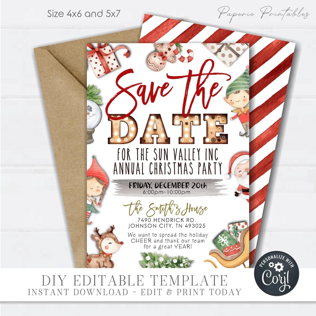 Editable Christmas Party Save the Date Invitation (digital Download) # ...